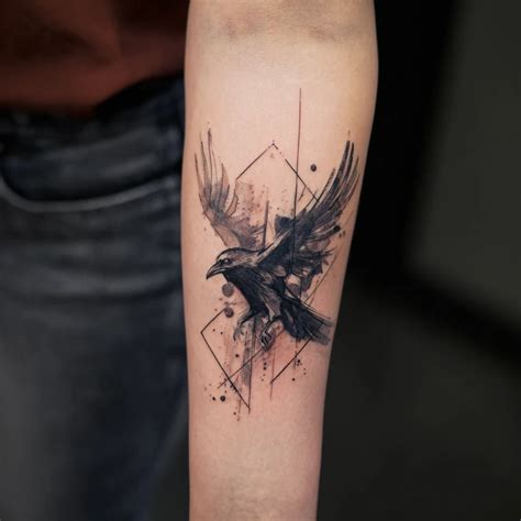Minimalist Raven Tattoo With Geometric Design Bold Symbolism In