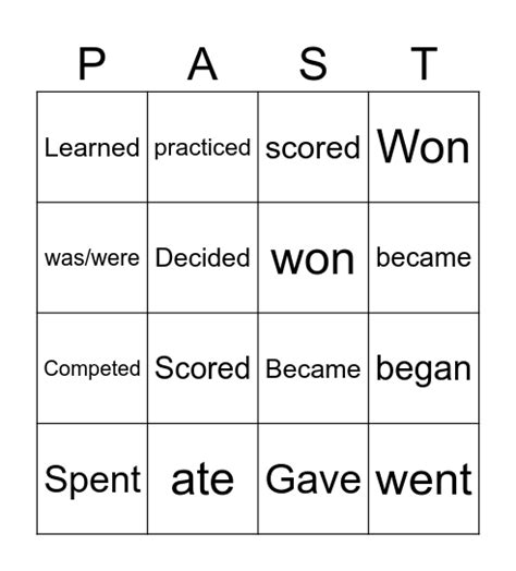 Regular And Irregular Verbs Bingo Card