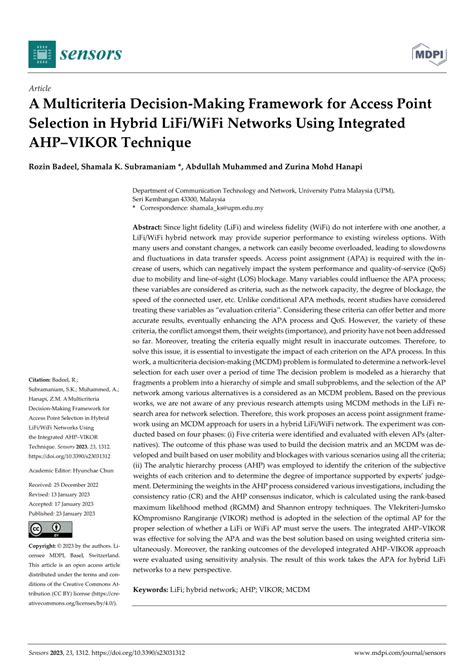 Pdf A Multicriteria Decision Making Framework For Access Point Selection In Hybrid Lifi Wifi