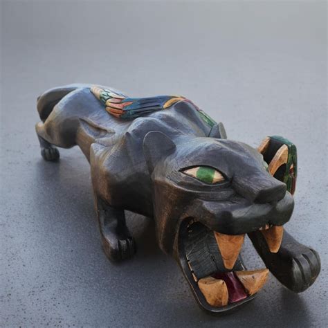 Jaguar Mexican Art Wood Statue Handcrafted Etsy
