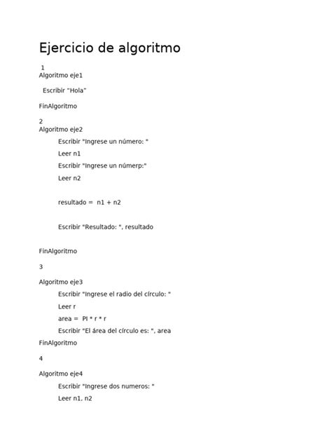 Ejercicio De Algoritmo Pdf
