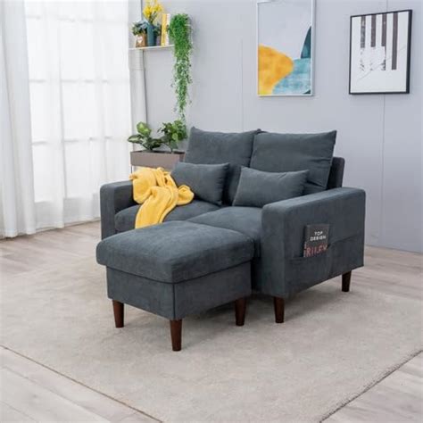 Panana Loveseat 2 Seat Sofa Couch With Ottoman Footstool Small Corner L Shaped Sofa