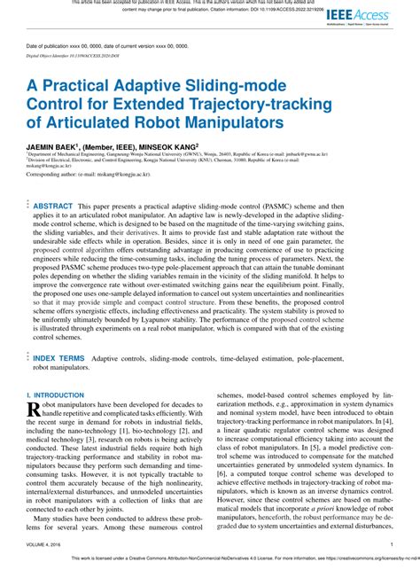 Pdf A Practical Adaptive Sliding Mode Control For Extended Trajectory Tracking Of Articulated