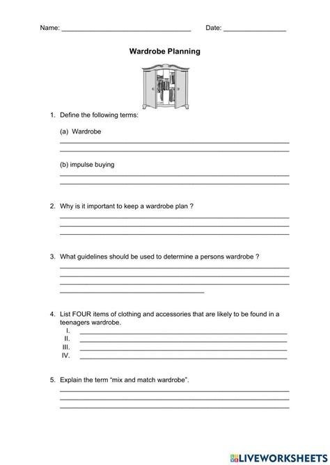 Wardrobe Planning Worksheet Live Worksheets
