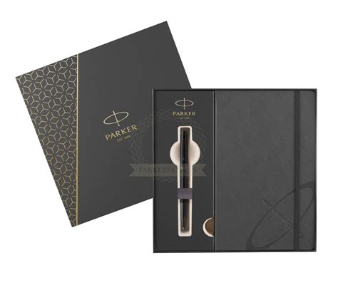 Parker IM Achromatic Black Rollerball Pen in gift box with notebook in ...