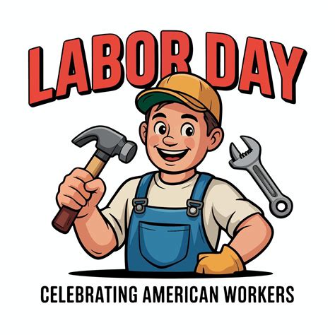 Cartoon Illustration Of Labor Day With A Worker Holding A Hammer And A