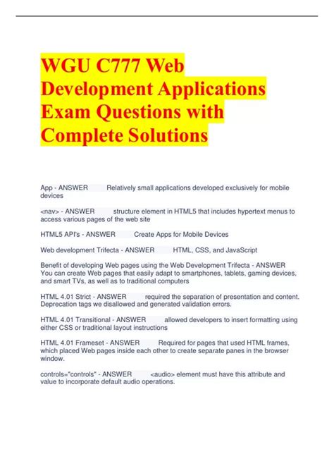 WGU C Web Development Applications Exam Questions With Complete Solutions WGU C Stuvia US