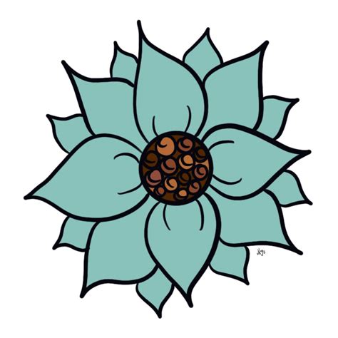 Teal Sunflower Digital Art Print Instant Download Etsy