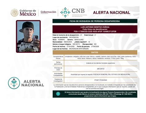Alerta De Búsqueda Luis Antonio Benitez ZuÑiga Gtu Mérida