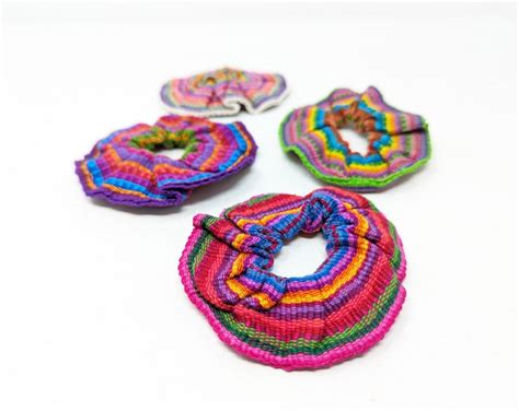 Mexican Hand Made Scrunchies Colorful Hair Ties Elastic Cambaya