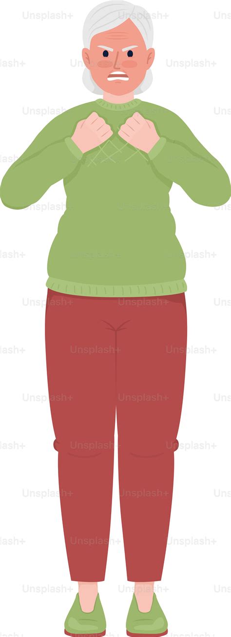 빨간 얼굴 세미 플랫 컬러 벡터 캐릭터를 가진 화난 늙은 여자 편집 가능한 그림입니다 흰색에 전신 사람 웹 그래픽 디자인
