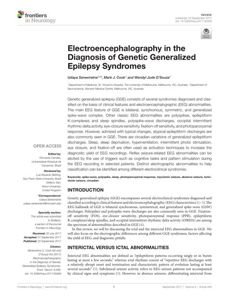 Pdf Electroencephalography In The Diagnosis Of Genetic Generalized Epilepsy Syndromes