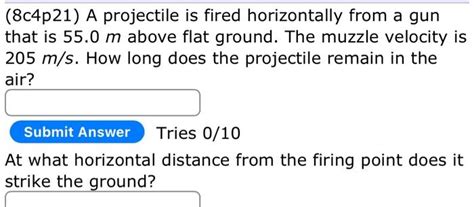 Solved C P A Projectile Is Fired Horizontally From A Chegg