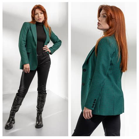 Womens Suit Jacket Green Colour With Black Pepito Pattern 14459 Willsoor