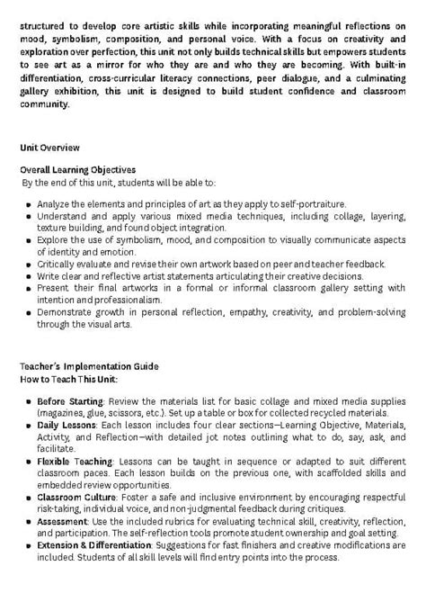 Mixed Media Self Portrait Art Unit Creativity And Reflection Grades 910