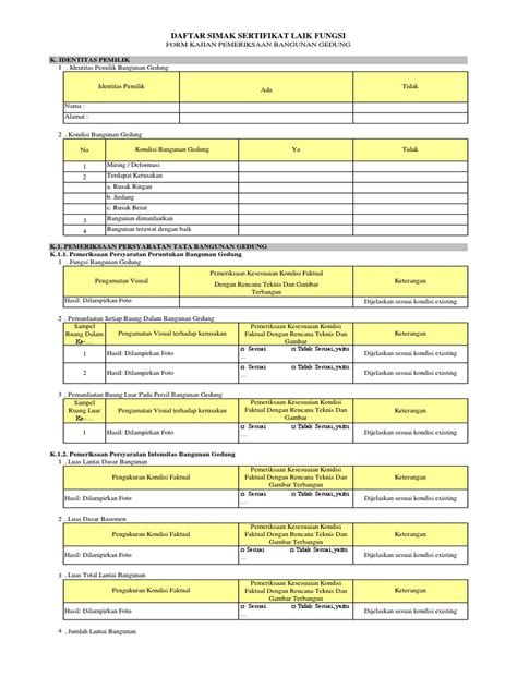 Daftar Simak Pemeriksaan Kajian Teknis Slf Pdf