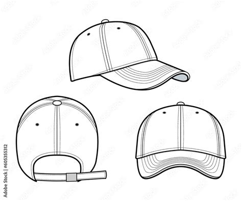 Cap Vector Illustration Baseball Cap Fashion Flat Technical Drawing