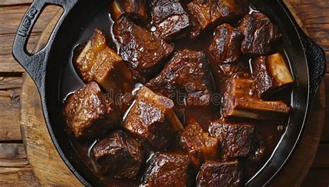 Meat Stew Beef Stewed In Red Wine Sauce Top View Copy Space Roasted