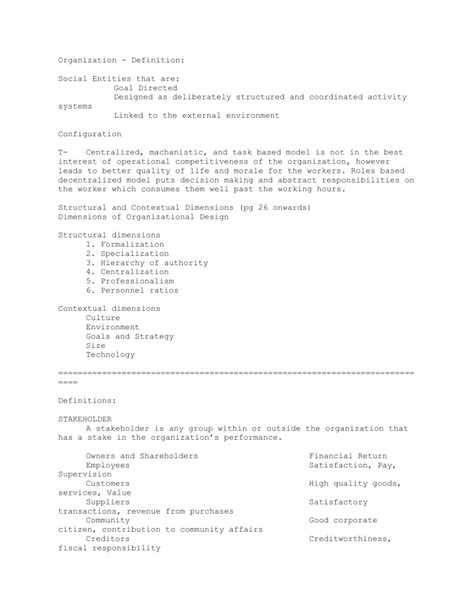 Organizational Theory And Behavior Definitions And Concepts