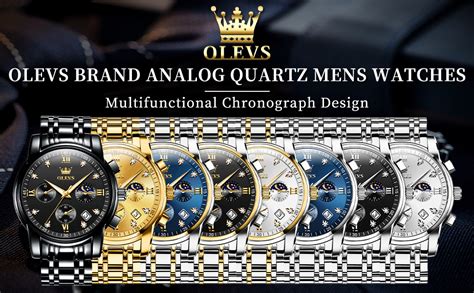 Buy Olevs Mens Watches Chronograph Black Quartz Diamond Date Calendar Moon Phase Luxury Two Tone