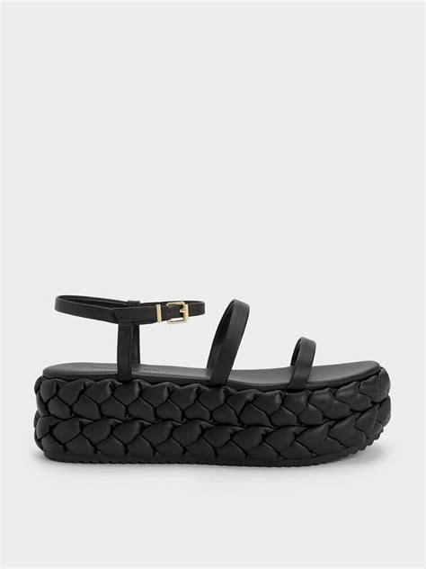 Black Tali Leather Braided Flatforms Charles And Keith Pl