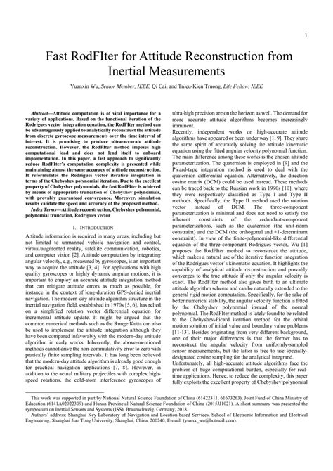 Pdf Fast Rodfiter For Attitude Reconstruction From Inertial Measurements