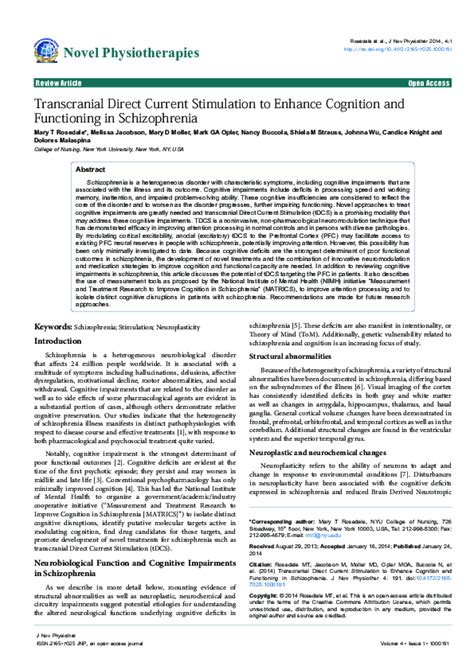 Pdf Transcranial Direct Current Stimulation To Enhance Cognition And Functioning In Schizophrenia