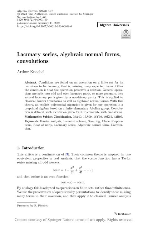 Lacunary Series Algebraic Normal Forms Convolutions