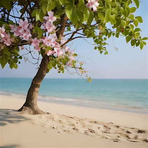 Premium Photo A Tree On The Beach With The Ocean In The Background