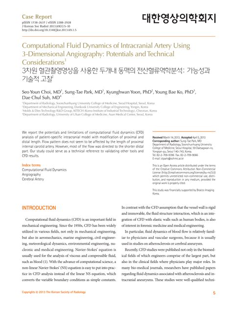 Pdf Computational Fluid Dynamics Of Intracranial Artery Using 3 Dimensional Angiography