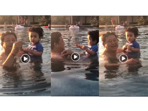 ဖိုးဖိုးနဲ့အတူ ရေကူးကန်ထဲမှာရေစိမ်ရင်းဆော့ကစားနေတဲ့ Liam လေးရဲ့ Video