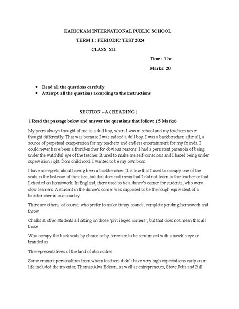 Document 14 Class 2 Question Paper Karickam International Public