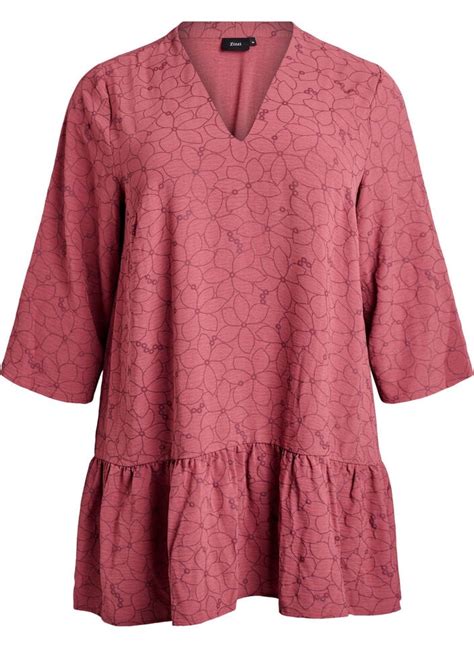 Tunic Met Geborduurd Bloemenpatroon En 34 Mouwen Roze Maat 40 64 Zizzi
