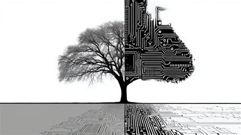A Striking Image Depicts A Tree Split Into Two Halves Stock