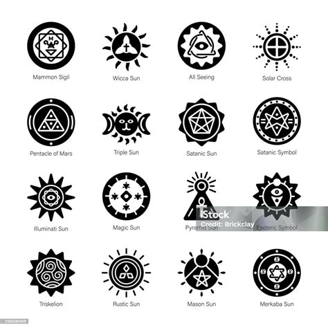 Set Of Ancient Sun Mythologies Glyph Icons Stock Illustration
