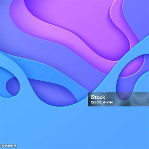 종이 컷 스타일의 네온 물결 모양의 배경 파도가 잘려있는 추상 배너 템플릿 블루와 보라색 색상 그라데이션 카드 와 유체 형태 구멍 종이 접기 부드러운 기하학적 모양벡터 커버