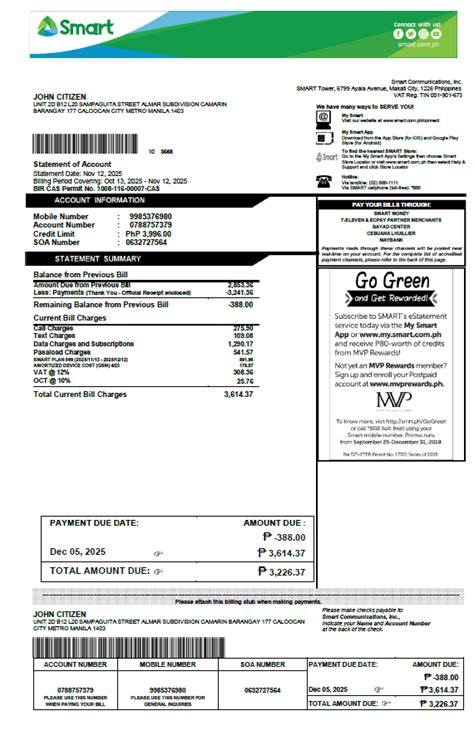 Philippines Smart Utility Bill Template In Word And Pdf Formats Version 2