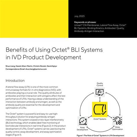 Benefits Of Using Octet® Bli Systems In Ivd Product Development White Paper Sartorius