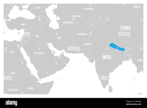 Nepal Blue Marked In Political Map Of South Asia And Middle East