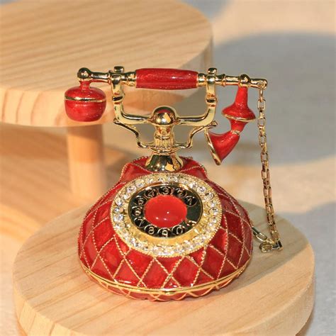 Vintage Telephone Jewelry Box Rhinestone Ring Storage Dollhouse