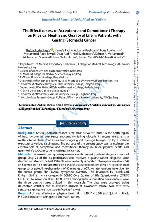 Pdf The Effectiveness Of Acceptance And Commitment Therapy On