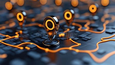 High Tech Map With Location Pins And Luminous Routes Futuristic