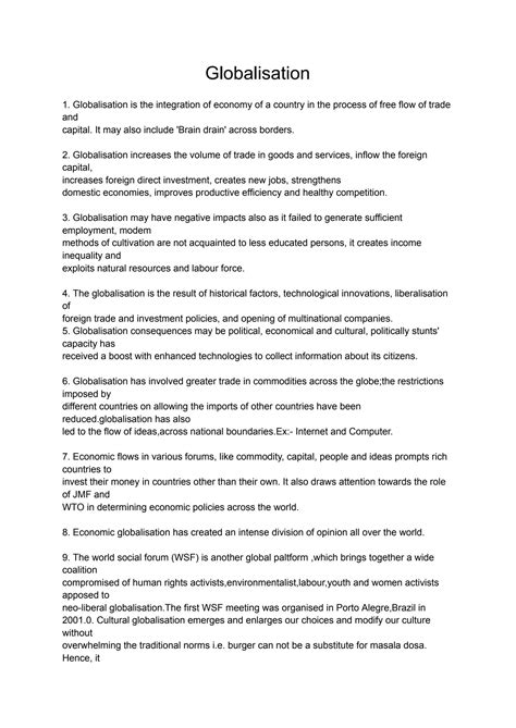 Solution Globalisation Notes Globalisation Revision Notes Studypool