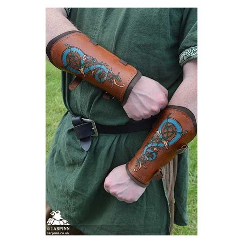 Blue Dragon Bracers Larp Leather Vambracers Arm Protection Guards