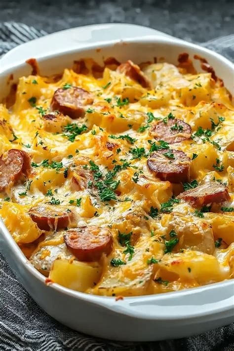 Cheesy Ranch Potatoes And Smoked Sausage Bake