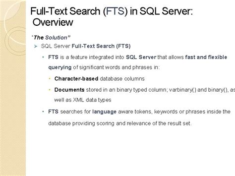 Integrated Fulltext Search I Fts In Microsoft Sql