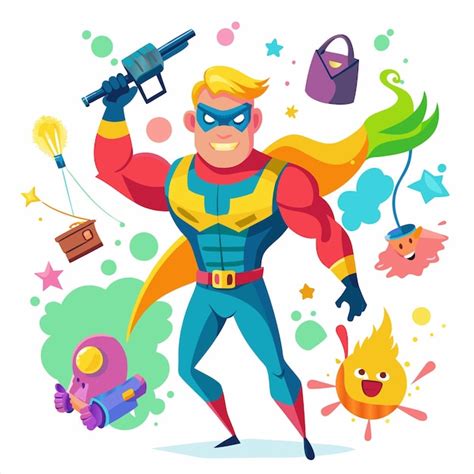 카메라를 가리키는 총을 가진 슈퍼히어로의 만화 프리미엄 Ai 생성 벡터