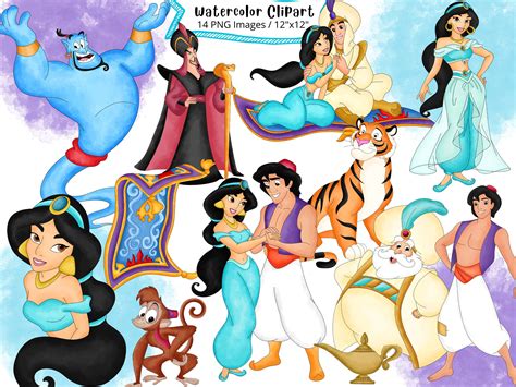 Aladdin Hand Drawn Watercolor Clipart Set Cute Cartoon Illustration