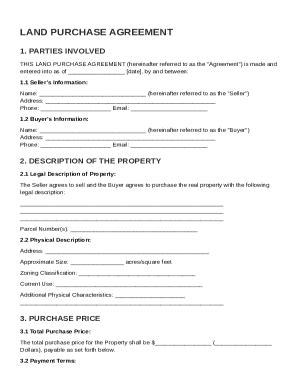 Land Purchase Agreement Template Fill And Sign Printable Template Online