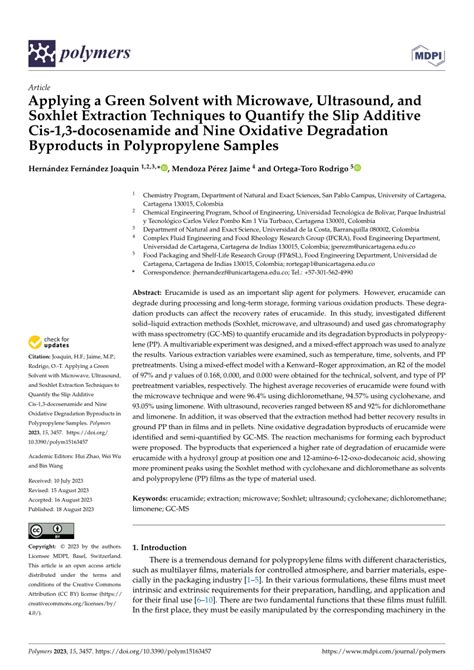 Pdf Applying A Green Solvent With Microwave Ultrasound And Soxhlet